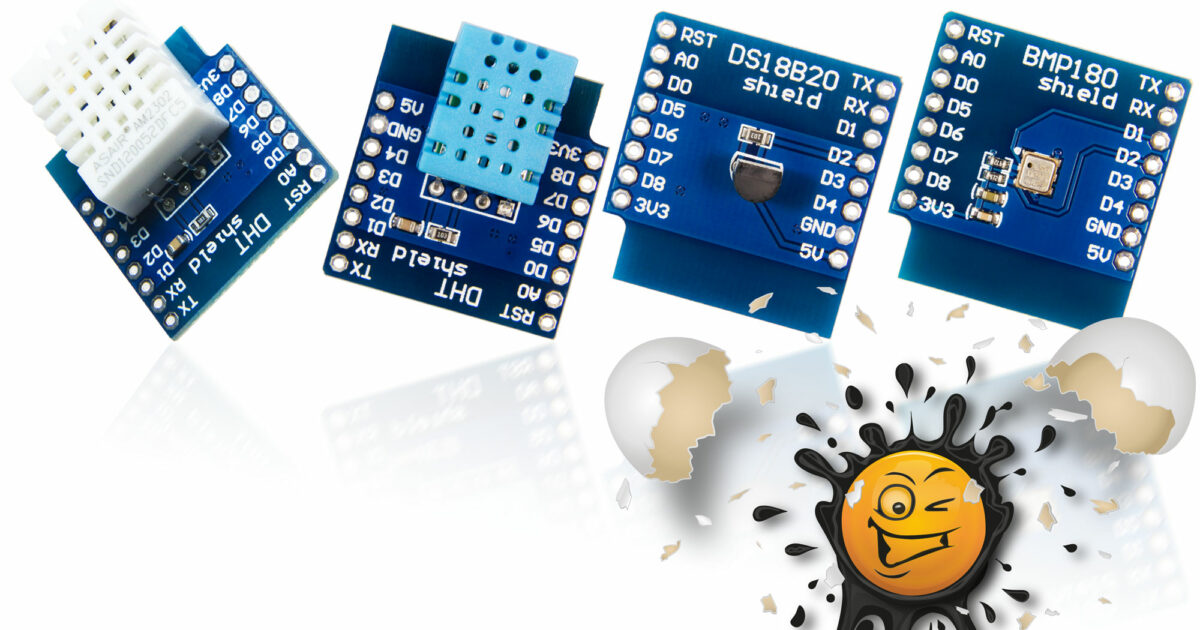 WeMos D1 DHT11 DHT22 BMP180 DS18B20 Modul – IoT powered by androegg.de